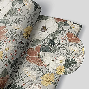 GLOW4U Peel and Stick Vintage Floral Contact Paper Wallpaper for Cabinets Walls Shelves Drawer Arts Crafts Decal 17.7X117 Inches