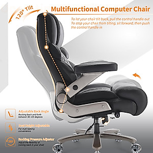 VUZI 500lbs Big and Tall Office Chair-Large Computer Chair with Adjustable Lumbar Support 3D Flip Arms Plus Size Wheels, High Back Executive Desk Chair, Heavy Duty Metal Base, Thick Padded Wide Seat