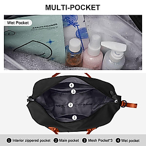 Travel Duffel Bag with Toiletry Bag, Sports Tote Gym Bag, Shoulder Weekender Overnight Bag for Women,Black & Brown