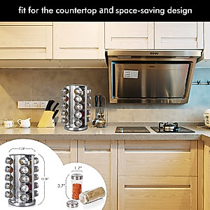 Baker Boutique Spice Rack, Spice Rack Organizer for Countertop, Rotating Spice Rack with Jars, Spinning Spice Rack Shelf, Revolving Spice Rack for Kitchen (Silver)