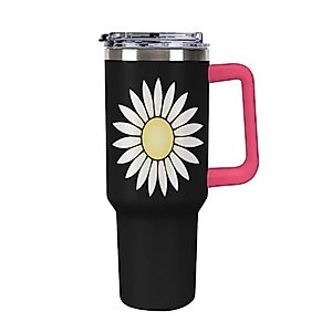 Nature Flowers Daisy 40oz Water Bottle Double Wall Insulated Tumbler with Handle Leakproof Travel Mug Light Rose Red-style
