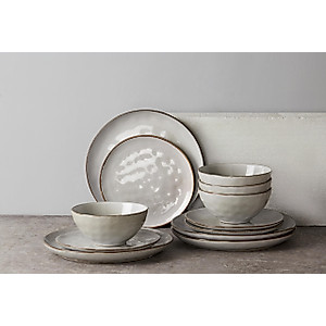 Famiware Dinnerware Sets for 4, Ocean Round 12-Piece Kitchen Plates and Bowls Sets, Reactive Glaze, Microwave and Dishwasher Safe, Scratch Resistant, Grey