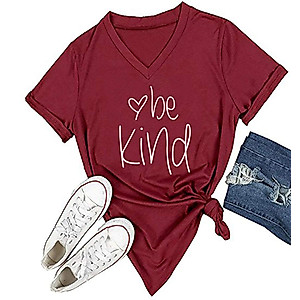 DANVOUY Womens T Shirt Casual Cotton Short Sleeve V-Neck Graphic T-Shirt Tops Tees Wine Red Large