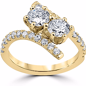 1 cttw Diamond 2 Stone Forever Us Engagement Anniversary Ring 14k Yellow Gold - Size 6