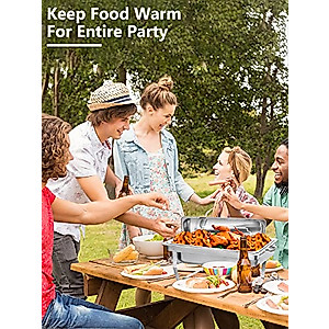 PURECHO Rectangular Chafing Dish Buffet Set, 4 Pack 8 Qt, Stainless Steel Chafer Full Size, Catering Food Warmer with Folding Frame, Ideal for Parties, Wedding, Festival Gathering