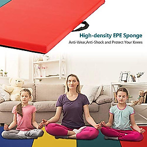 Gymnastics Mat Yoga Mat Exercise Mat Folding Extra Thick Tumbling Mat for Home Gym with Carrying Handles 4'x8'x2" Anti-Tear Fitness Aerobics Crash Panel Mat for Kids, Adult