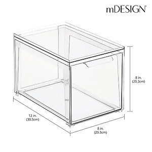 mDesign Plastic Stackable Closet Storage Organizer Bins with Pull Out Drawer for Cabinet, Desk, Shelf, Cupboard, or Dresser Organization - Lumiere Collection - 4 Pack - Clear
