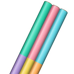 Hallmark Bright Pastel Wrapping Paper with Cutlines on Reverse (3 Rolls: 75 sq. ft. ttl) Dual Tone: Green, Violet, Pink, Yellow, Blue, Orange for Birthdays, Baby Showers, Easter