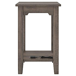 Signature Design by Ashley Arlenbry Farmhouse Square Chair Side End Table with Lower Fixed Shelf and USB Charging Port, Brown with Weathered Oak Finish