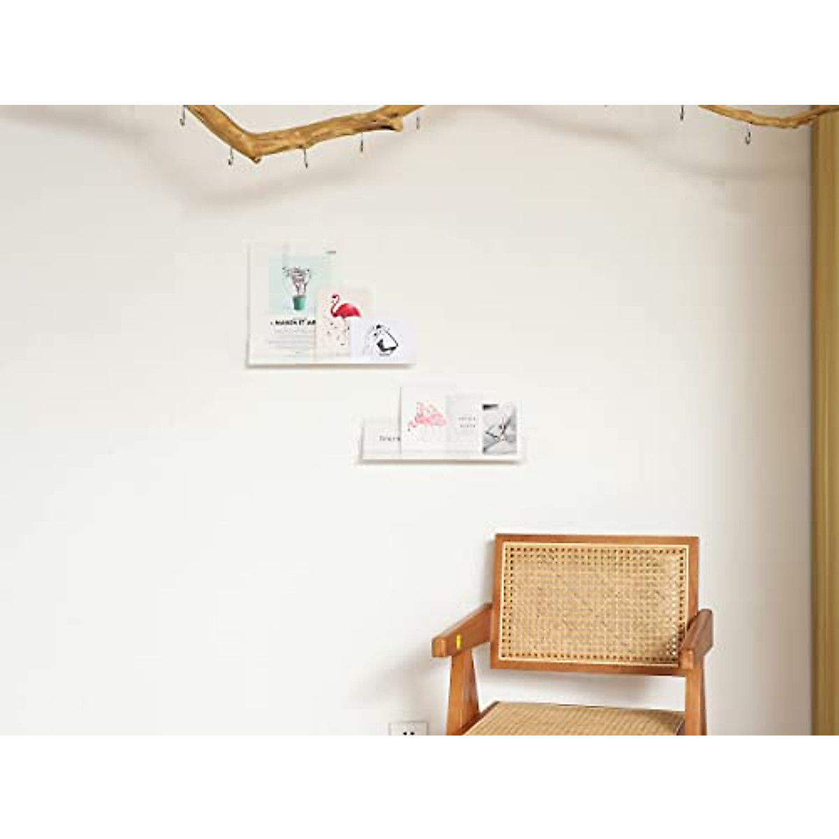 IEEK 4 PCS Floating Invisible Kids Bookshelf Wall Mounted Nail Polish Rack,Clear Acrylic Picture Ledge Vinyl Record Display Shelf Nail Polish Holder with Removable Anti-slip End Inserts,15 inch