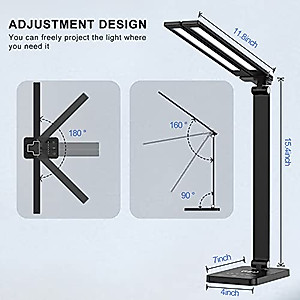 DioFgt Double Head LED Desk Lamp,Dual Swing-arm Table Lamp for Home Office,5 Color Modes and 5 Dimmable,Modern Eye-Caring Piano Lamp with 30/60 min Auto Timer,Touch Control, USB Charging Port