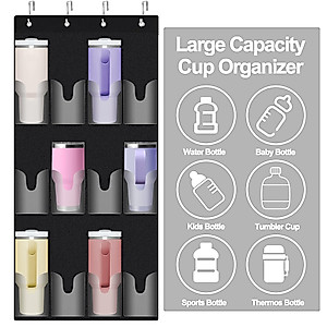 Ehzyaz Water Bottle Holder for Stanley Cup, 12 Pockets Large Capacity Water Bottle Organizer for Stanley 40oz Tumbler, Portable Foldable Hanging Bag for Door Kitchen Cabinet Pantry Bedroom