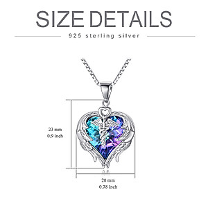AOBOCO 925 Sterling Silver Nurse Necklace with Caduceus Angel Wing Heart Charm, Nurse Jewelry Gift for Doctor Nurse Medical Student, Made with Austrian(Blue-purple)
