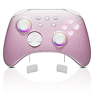 Gradient Pink Wireless Switch Controller Compatible with Nintendo Switch/OLED/Lite Steam Deck, Mytrix Pro Controller with Turbo, Motion, Vibration, Wake-Up, Headphone Jack and Dynamic Joystick RGB Lighting