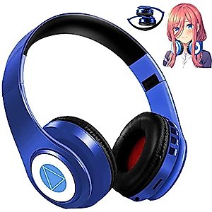 YTYC Nakano Miku Bluetooth Headphones, Miku Headphones,The Quintessential Quintuplets Manga Cartoon Cosplay Props,Folding Hi-Fi Stereo Miku Nakano Headphones with Build-in Microphone (Blue)