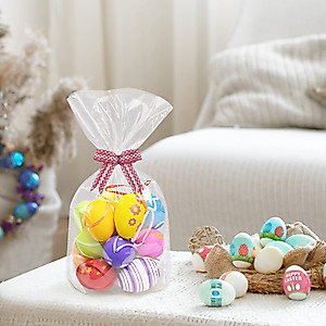 Morepack Flat Bottom Cellophane Bags,100Pcs 8x3x12 Inches Clear Flat Bottom Cellophane Treat Gift Bags with Twist Ties, Cello Bags for Cookie, Candy (No Side Gusset)