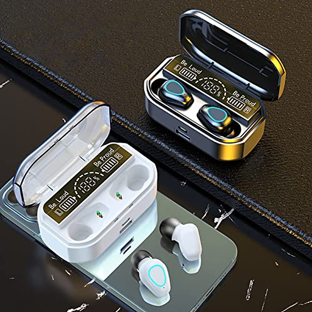 Wireless Bluetooth Headset, Low Latency, Active Noise Reduction, with LED Display Charging Case, 2000mah Large Capacity Charging Box, Can Charge The Phone, for Sport, Gaming
