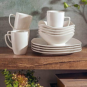 Gibson Home Amelia Court Porcelain Dinnerware set, Service for 4 (12pcs), White (Soft Square)