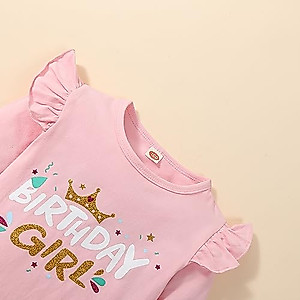 vivifayee Toddler Kids Baby Birthday Girl Outfit Ruffle Long Sleeve Birthday Princess Shirt Polka Dots Tutu Dress Cute Skirt Sets with Headband