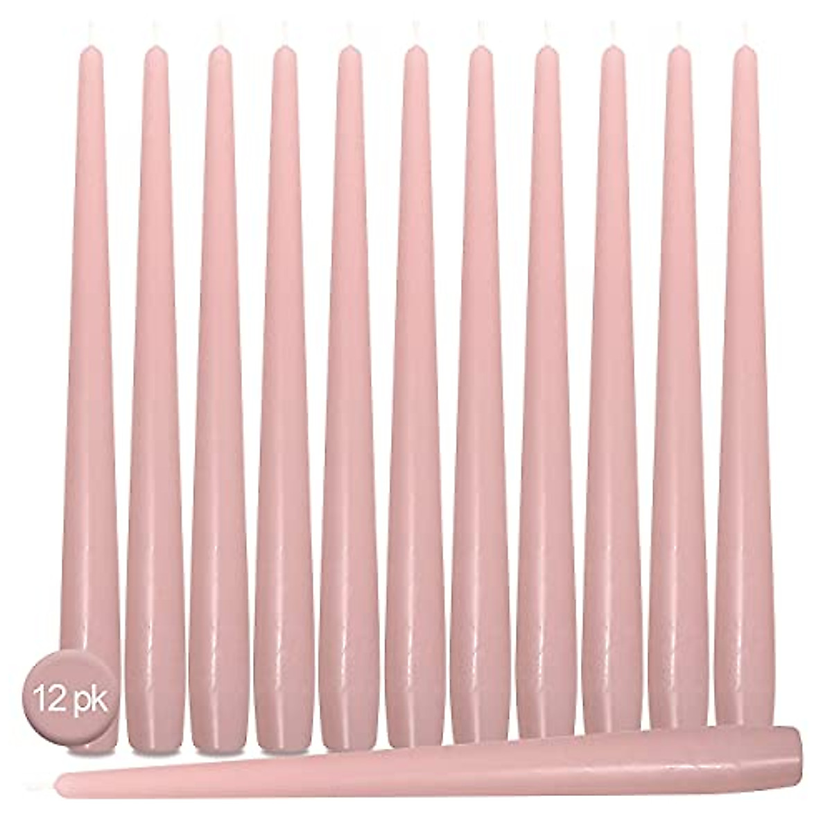 Hyoola Tall Taper Candles - 10 Inch Light Pink Unscented Dripless Taper Candles - 8 Hour Burn Time - 12 Pack