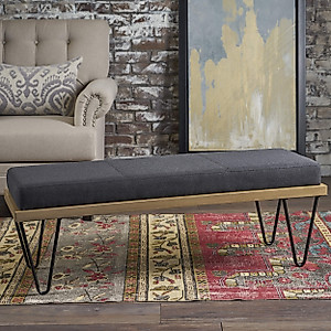 Christopher Knight Home Elisha Industrial Modern Fabric Bench, Dark Charcoal / Matte Black