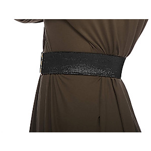 Anna-Kaci Women's Sparkly Glitter Waistband Wide Stretch Elastic Belt Wedding Sashes Bling Elegant Accessory, Shiny Black, One Size