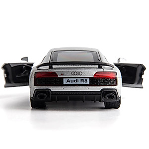 RMZ City Compatible for 1:36 Diecasting Alloy Car Model Audi R8 Toy Car, Pull Back Vehicles Toy Car for Toddlers Kids Boys Girls Gift Silver