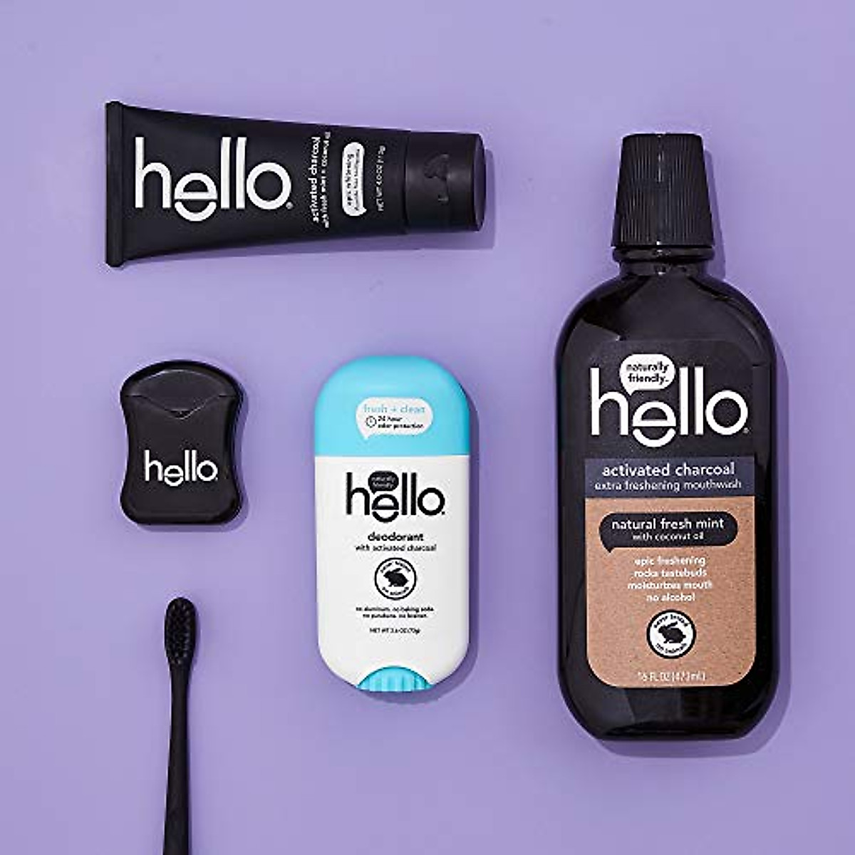 Hello Activated Charcoal Extra Freshening Mouthwash, Natural Fresh Mint and Coconut Oil, Fluoride Free, Alcohol Free, Vegan, SLS Free and Gluten Free, 16 Fl Oz (Pack of 3)
