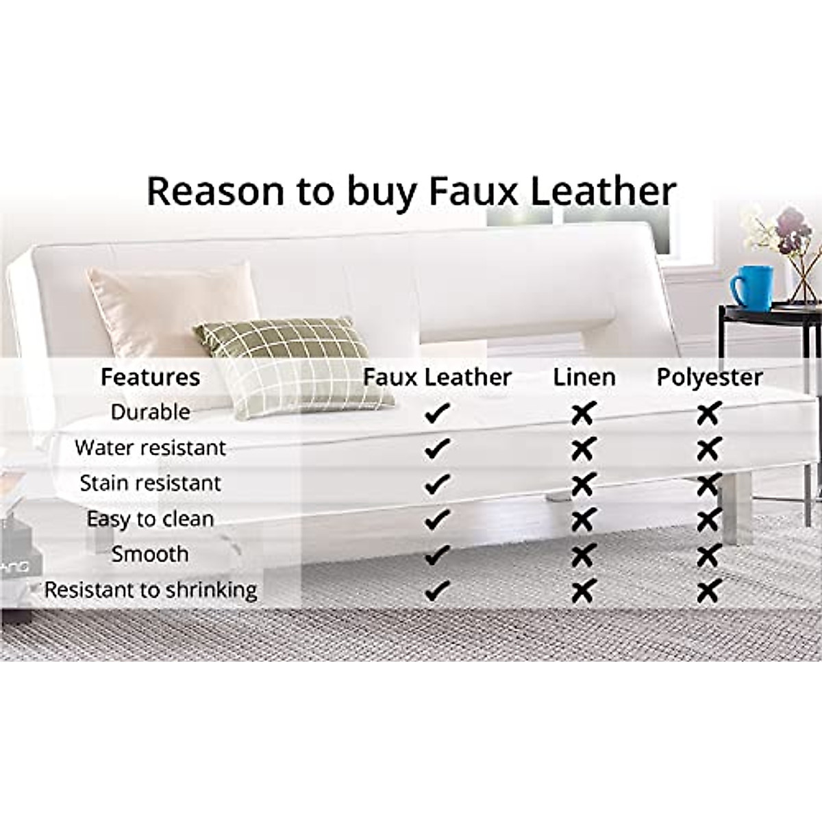 Astrid Futon Sofa Bed Faux Leather Futon Couch Modern Convertible Folding Sofa/Bed Couch with Chrome Legs Reclining Mini Coach Leather Futons Small Couch for Bedroom Living Rooms, Office - Black