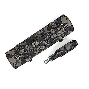 Leather Knife Roll Storage Bag, Elastic and Expandable 10 Pockets, Adjustable/Detachable Shoulder Strap, Travel-Friendly Chef Knife Case (Camo Green, Leather)