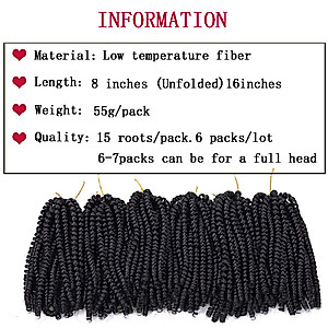 Spring Twist Hair - 8 Inch 6 Packs Spring Twists Crochet Hair for Women Black Synthetic Braiding Hair Low Temperature Fluffy Bomb Twist Hair Extensions, 1B