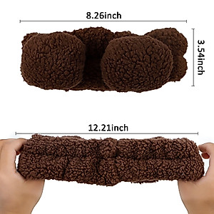 YISSION 2PCS Bear Ears Spa Headband No Slip Head Band for Face Wash Makeup Skincare Facial Headband Elastic Hair Band Carol Fleece Headbands for Women Girls (White Coffee)