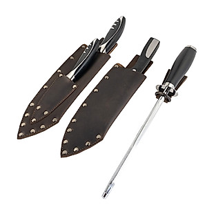 Cast Leather Co., Knife Set Holder 3 Pieces Handmade from Full Grain Leather - Bourbon Brown