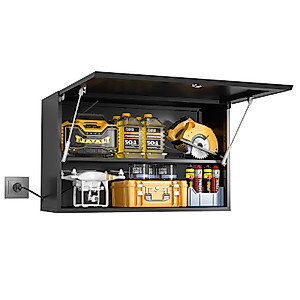 MetalMax Metal Wall Storage Cabinet with Flip-Up Door Adjustable Shelf Metal Cabinet Hanging Garage Upper Cabinets Floating Lockable Steel Garage Cabinet 20"H Home Basement Workshop Assembly Required