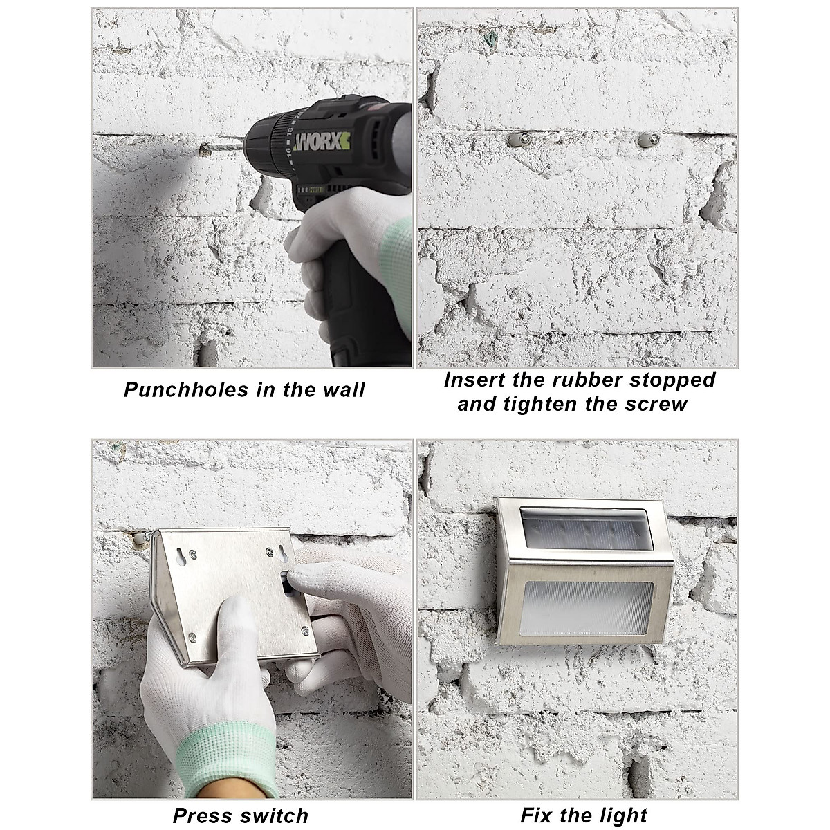 Treela 24 Packs Outdoor Fence Lights Solar Powered Deck Lights Waterproof Backyard Lighting Stainless Steel Lamp Stairs Fence Light Security Wall Lamps for Step Walkway Patio Garden Pathway (White)