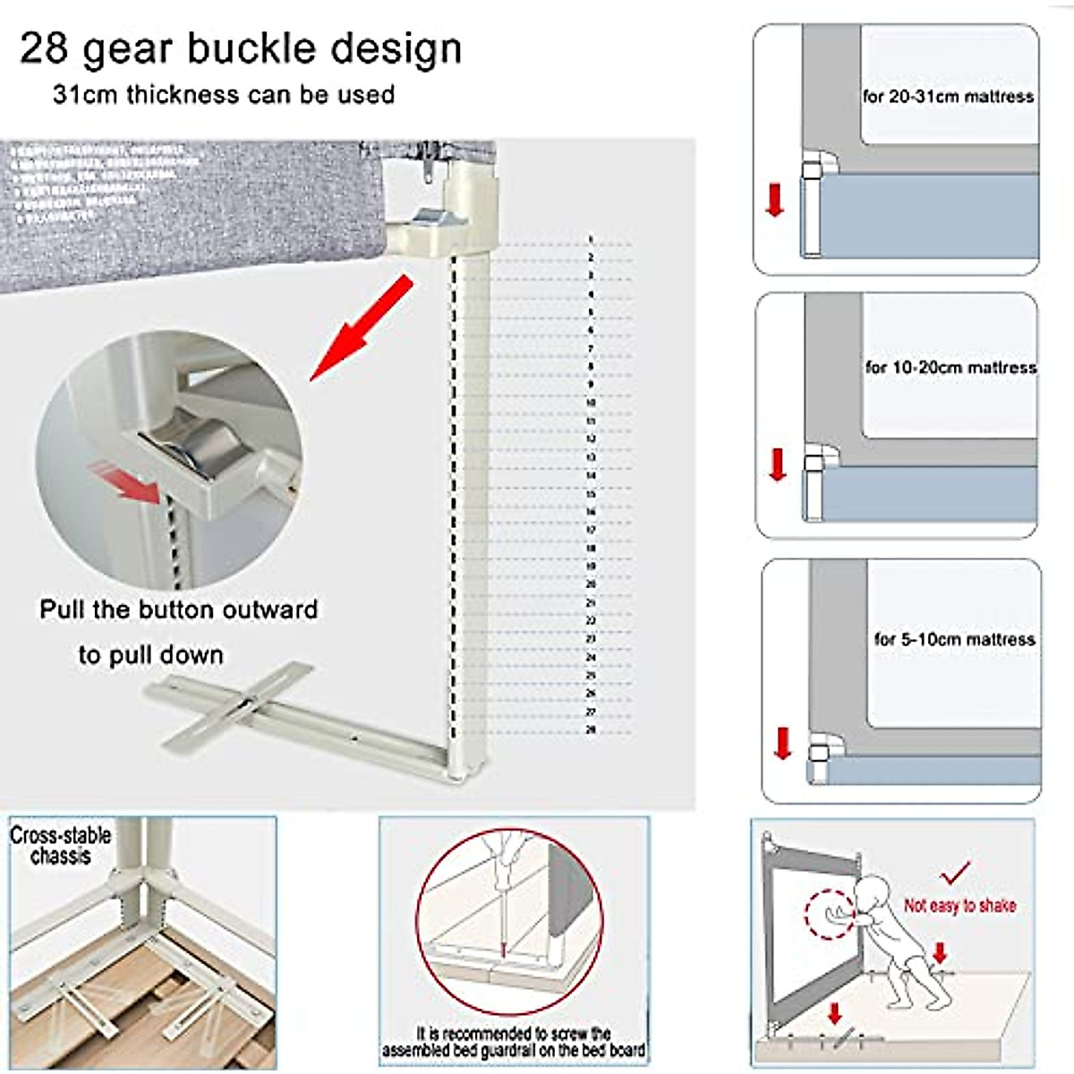 SYOO SINGYOO Bed Rails for Toddlers- New Upgraded Extra Long Bed Guardrail Full Size Baby Bedrail for Children Fit for Twin Queen & King Size Bed Mattress Cute Bear (one Side 60(L)*30(H)inch, Buck)