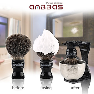 Shaving Set, 4in1 Anbbas Pure Black Badger Shaving Brush with Long Resin Handle and Acrylic Thicken Shaving Stand,Soap Bowl Stainless Steel and Goat Milk Shaving Soap 100g Men Gift Kit