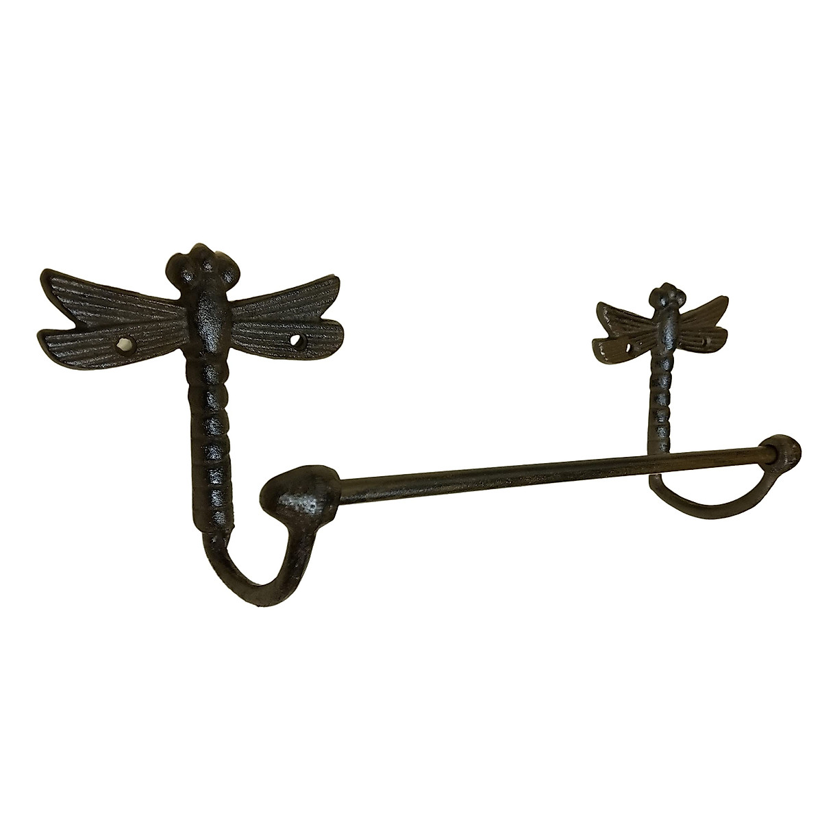 Rustic Brown Cast Iron Dragonfly Towel Bar 24" with Hardware