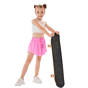 Girls 3 Pack Flowy Shorts with Spandex Liner 2 in 1 Youth Skirts for Fitness Running Sports Skort with Pockets Size 4 Set 04