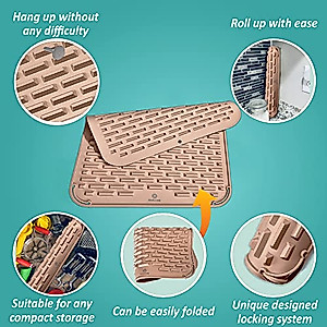 STARCONE Silicone Dish Drying Mat- Large Pastel Soft Brown/Tan 18"x16" 8mm High Ridges Mat Food Grade Safe Eco-Friendly Heat Resistant Non-Slip Fastest Drying Mat for Bathroom Kitchen Countertop