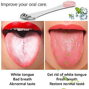 3 pcs Tongue Scrapers Cleaner, Moosec Get Rid of White Tongue Bad Breath Treament, 100% Stainless Steel BPA Free