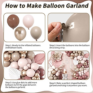 Dusty Pink Beige Gold Boho Balloon Garland Arch Kit, Neutral Blush Nude Tan Champagne Gold Double Stuffed Balloon Arch Kit for Women Birthday Wedding Baby Bridal Shower Engagement Party Decorations