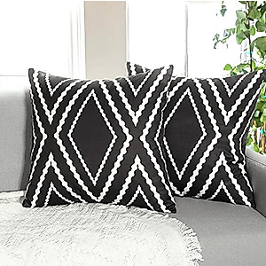 Adabana Outdoor Waterproof Boho Throw Pillow Covers Geometric Pillow Cases for Patio Garden Set of 2, 18 X 18 Inches Black