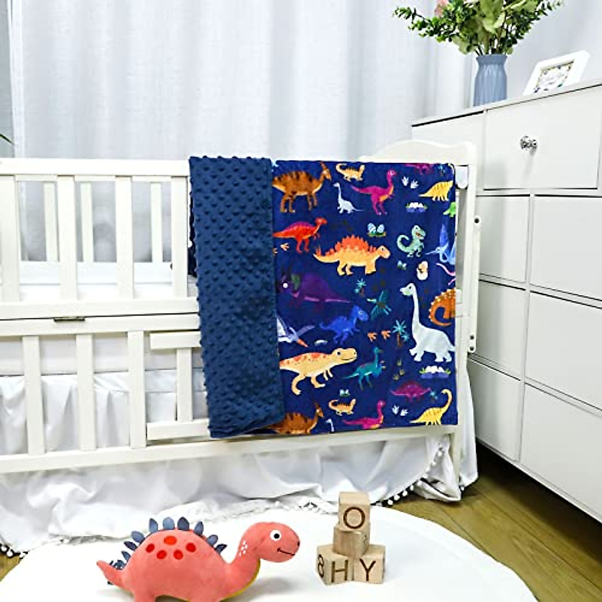 Hooyax Baby Blankets Super Soft Toddler Blanket with Blue Dinosaur Printed Infant Blanket with Dotted Backing 30 x 40 Inch