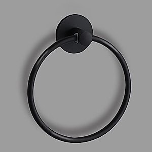Towel Holder no Drill，Adhesive Towel Ring ，Stainless Steel Adhesive Hand Towel Hanger for Bathroom & Kithen Wall Mount， No Drilling Modern Hand Towel Hanger, Matte Black