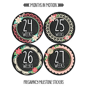 Months In Motion Pregnancy Weekly Belly Growth Stickers - Week to Week Pregnant Expecting Photo Prop - Maternity Keepsake - Baby Bump - Large Set of 36 Weekly Photo Sticker