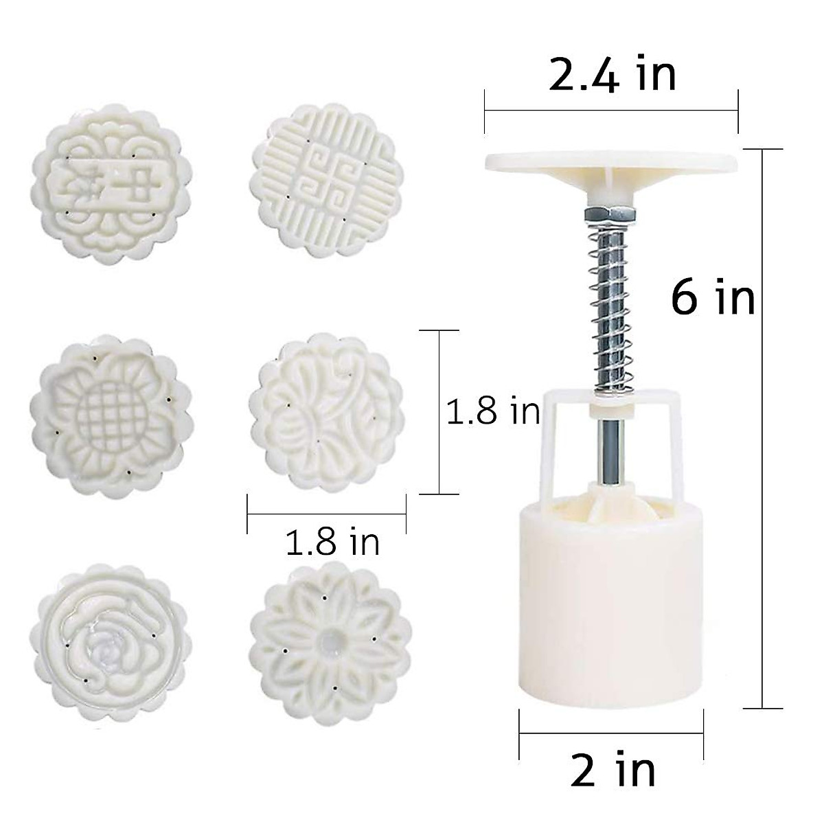 Mooncake Press Molds,Mid Autumn Festival Mooncake Mold Set 50g Flower Moon Cake Mold with 6Pcs Stamps (White)