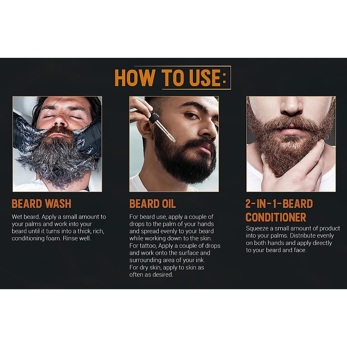 Woody's Beard Stuff 3 Piece Kit, Beard & Tattoo Oil, Wash, 2 in 1 Facial Hair Conditioner, Cleanse, Moisturize, and Style