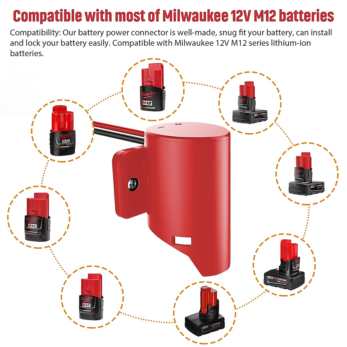 Power Wheel Adapter with Fuse & Switch, Secure Battery Adapter for Milwaukee 12V M12 Lithium Battery, with 12 Gauge Wire, Good Power Convertor for DIY Ride On Truck, Robotics, RC Toys and Work Lights