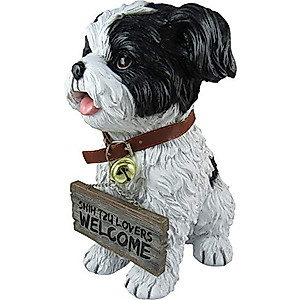 DWK Front Porch Dog Outdoor Welcome Sign Decorative Statue | Cute Dog Welcome Sign for Front Porch Standing | Decorative Garden Statues - Shih Tzu